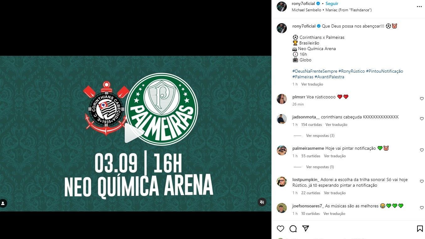 Rony, do Palmeiras, compartilha vídeo com escudo do Corinthians ...