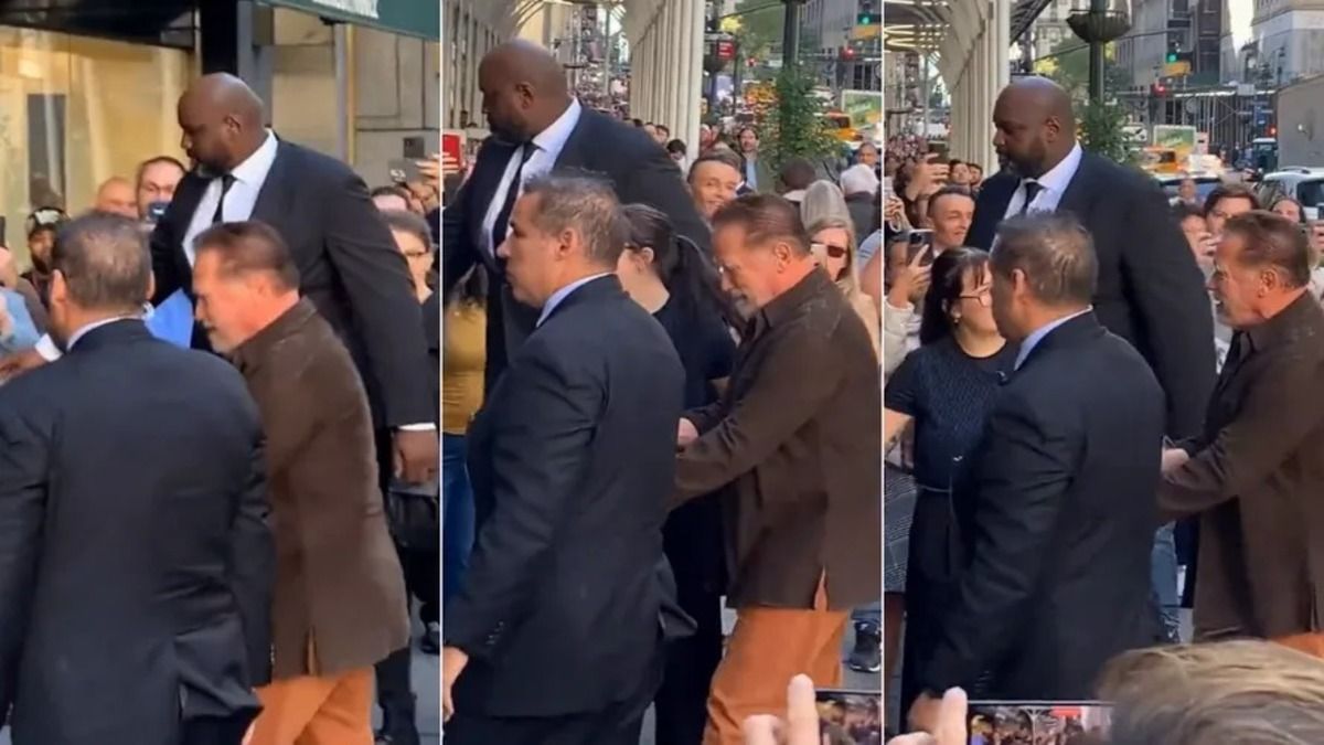 Segurança gigante faz Arnold Schwarzenegger ficar "baixinho"; veja ...