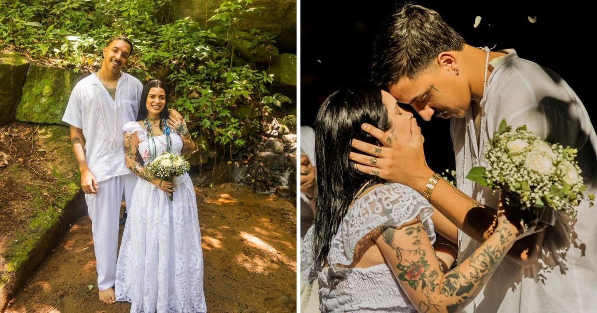 Delacruz se casa com Gabriela Andrade em cerimônia umbandista; veja as fotos | CNN Brasil