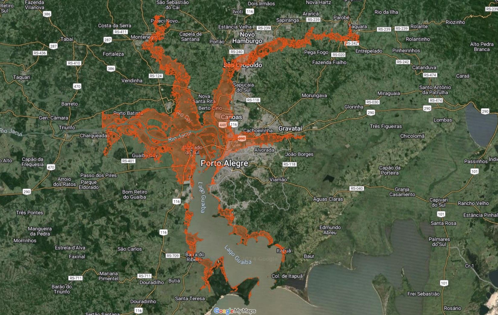 Enchente no RS: mapa mostra situação de momento na Grande Porto Alegre ...